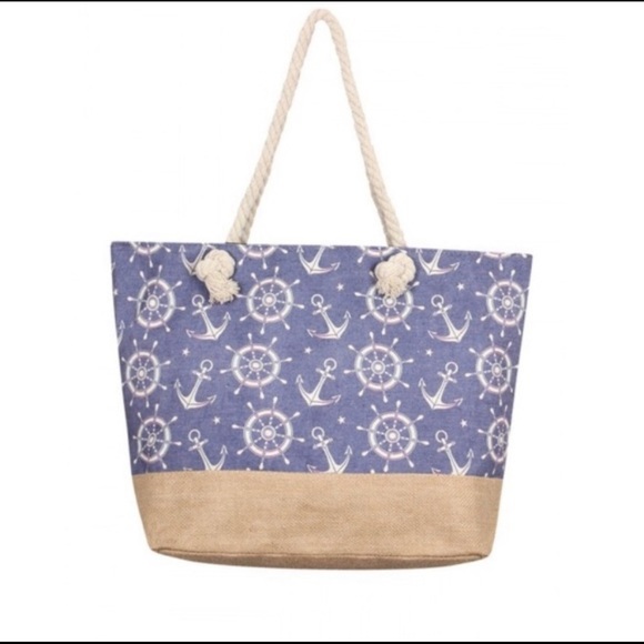 Bags | Blue Tote Anchor Boating Beach Tote Zip | Poshmark